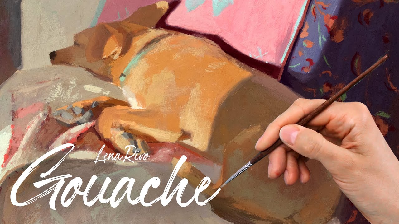 Sleeping dog - Gouache painting demo - YouTube
