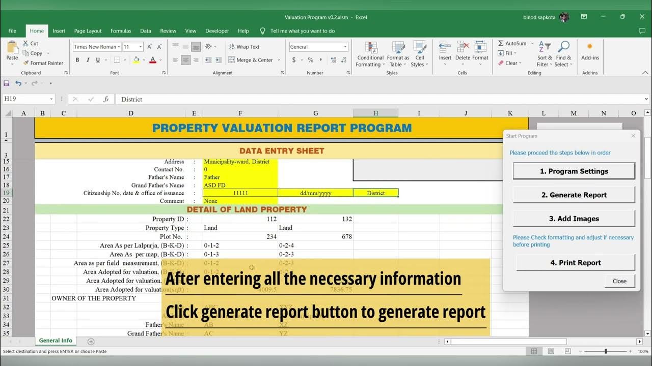 Excel Program for Property Valuation and Report Generation | EXCEL VBA - YouTube