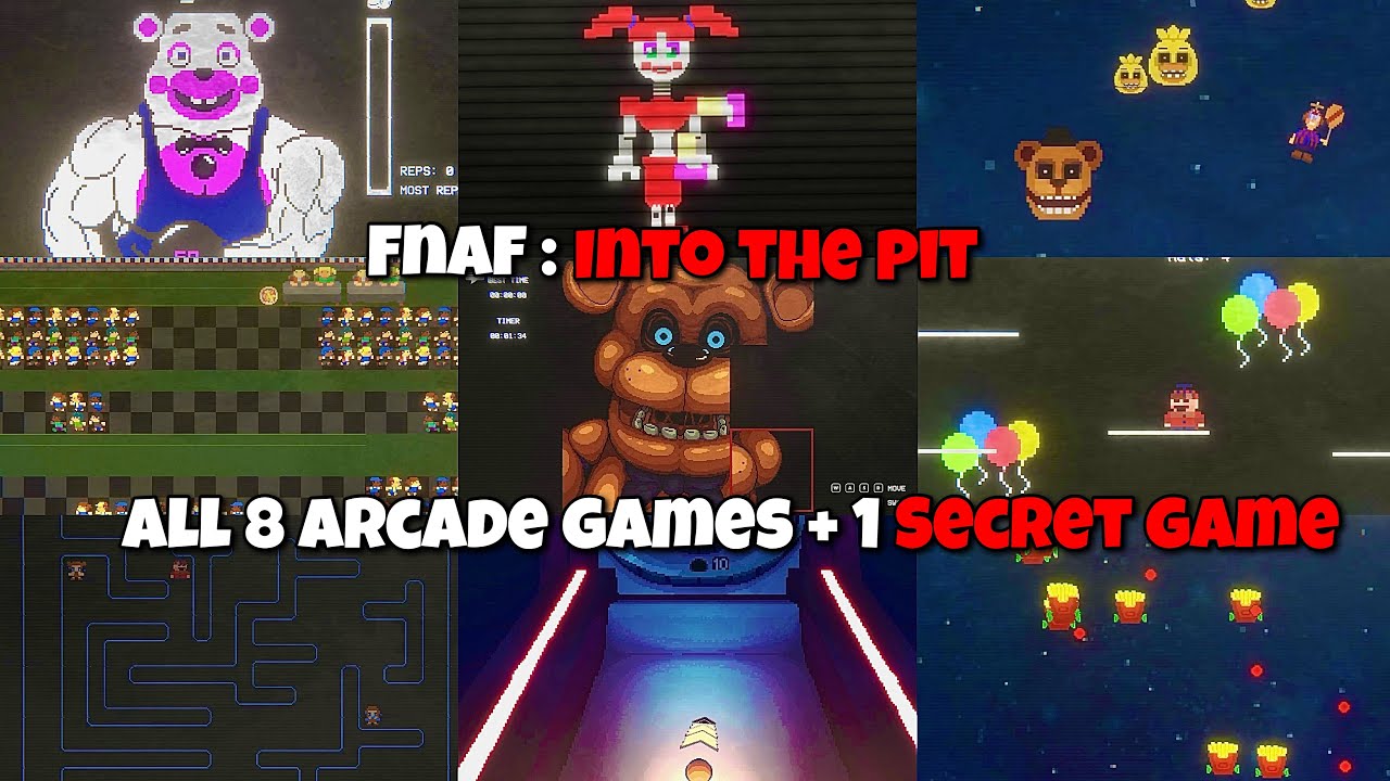 FNAF Into The Pit : All Arcade Minigames (showcase) - YouTube