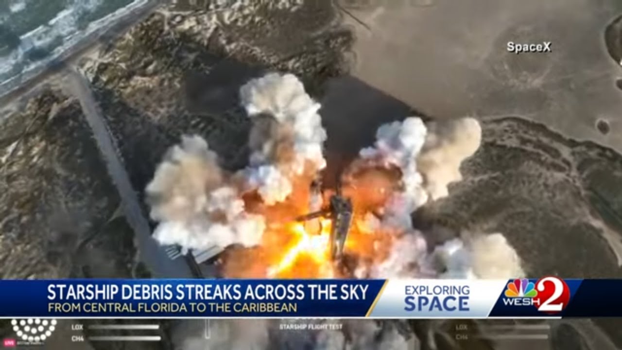 Starship 8 rocket explosion: Stunning video shows debris rain down on ...