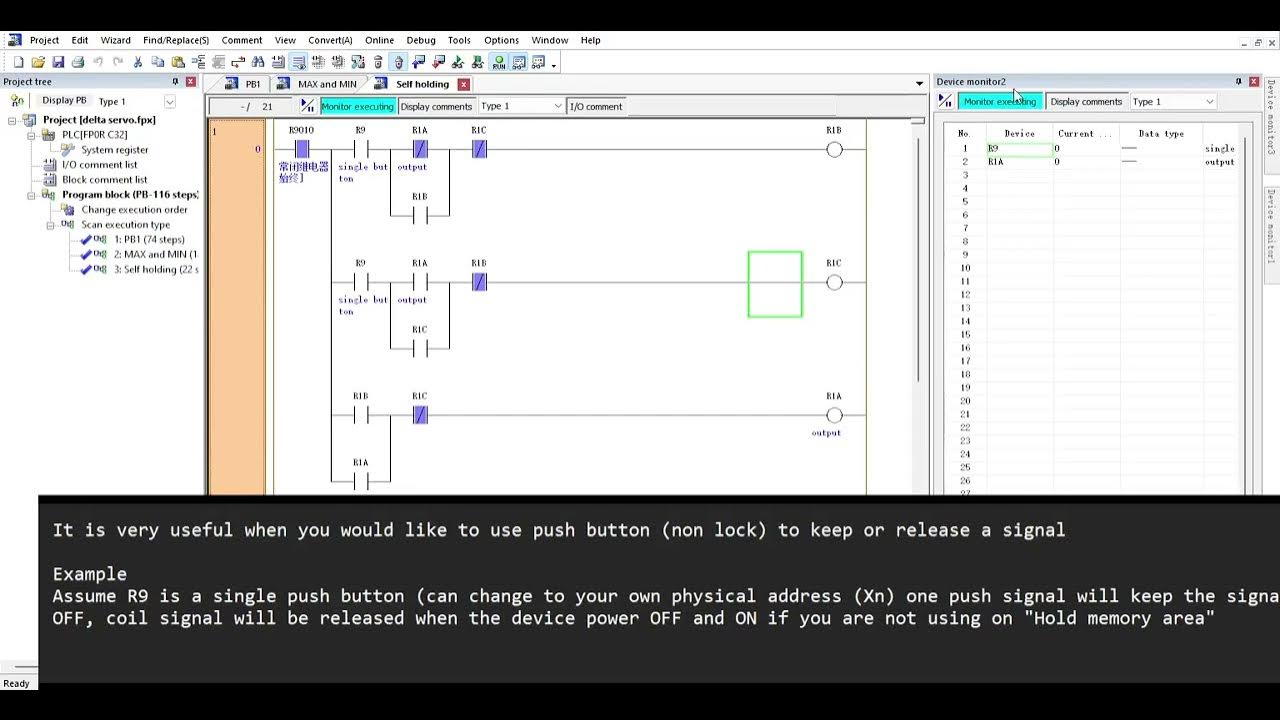 Panasonic FPWIN GR7S Self locking signal ladder programming - YouTube