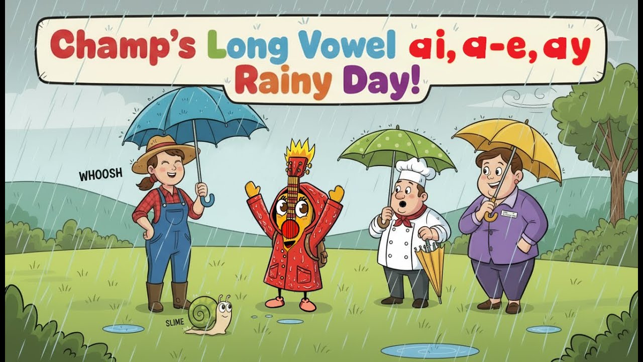 Long Vowel ai, a-e, ay / Reading / Champ's Rainy Day! - YouTube