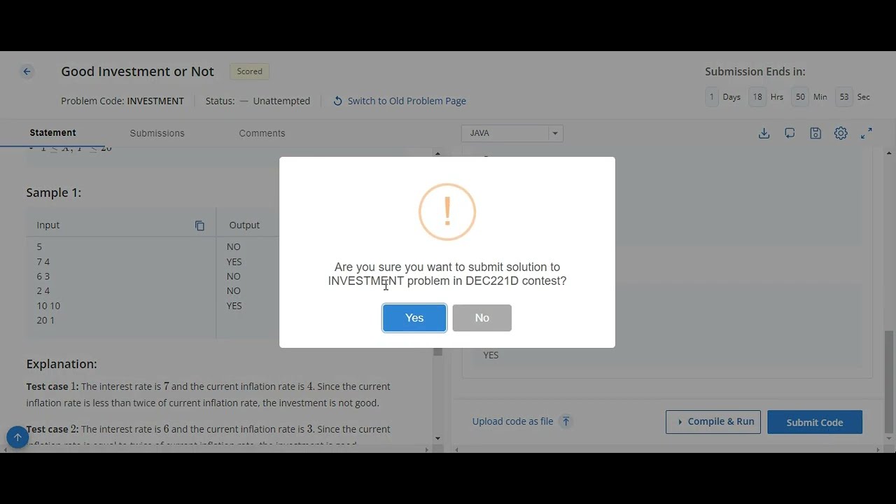Good Investment Or Not Codechef Solution DEC LONG CHALLENGE Codechef Good Investment Or Not Codechef Solution DEC LONG CHALLENGE Codechef