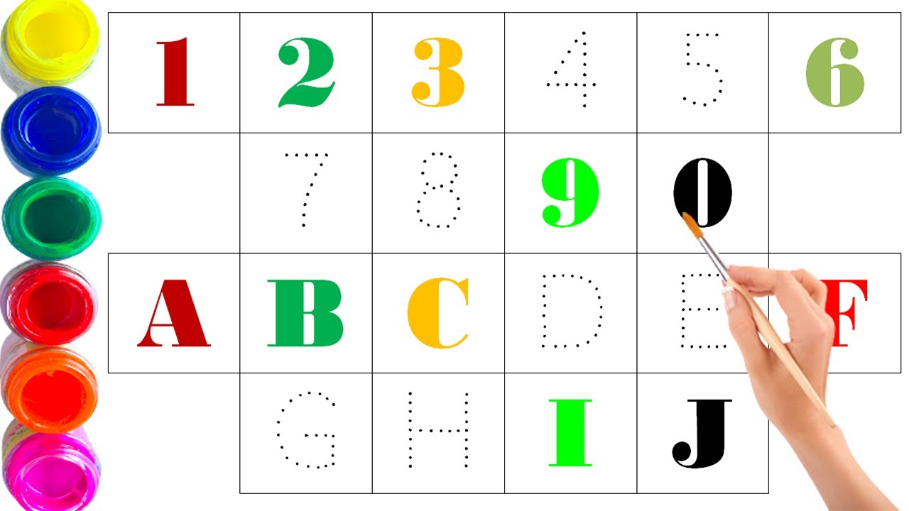 ABCD Write English Alphabet A to J | Number Name 0 to 9 | B for Ball ...