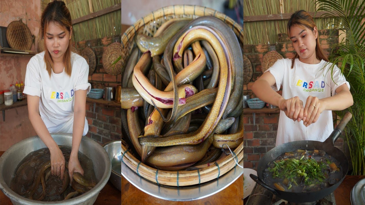 Country Girl Cook Eel Recipe & Eat - Amazing Clean, Cutting Eel For ...