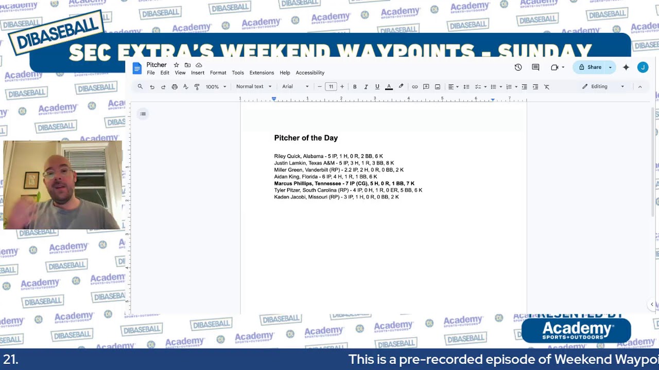 Sunday Waypoints - SEC Baseball This Weekend with Joe Healy [3-16-25 ...