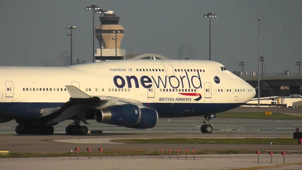 British Airways 747 in oneworld livery takes off from Dallas (G-CIVP ...