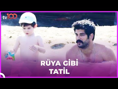 Burak Özçivit ve Fahriye Evcen'in oğulları Kaan'la tatili