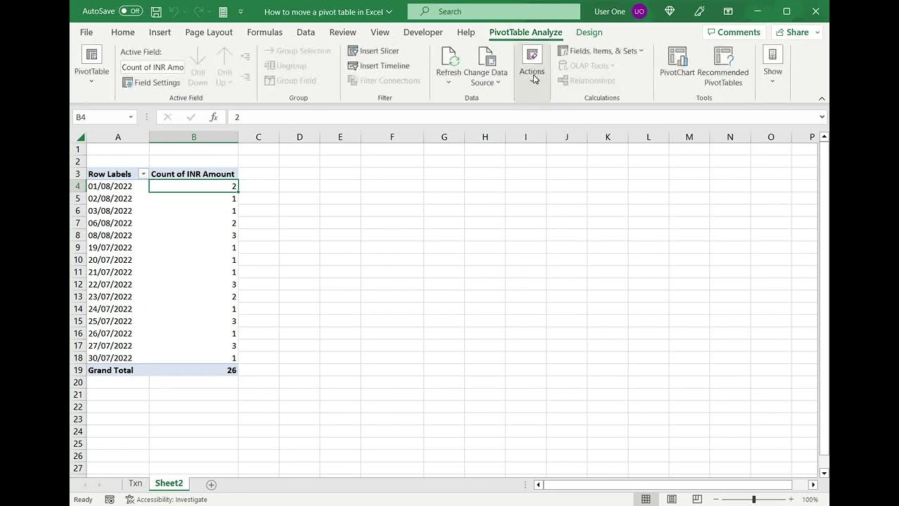 How to move a pivot table in Excel - YouTube