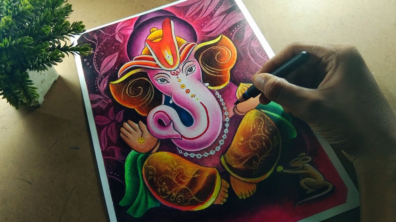 Drawing Lord Ganesha with Doms oil pastel ️ || Artist Sohom Dey - YouTube