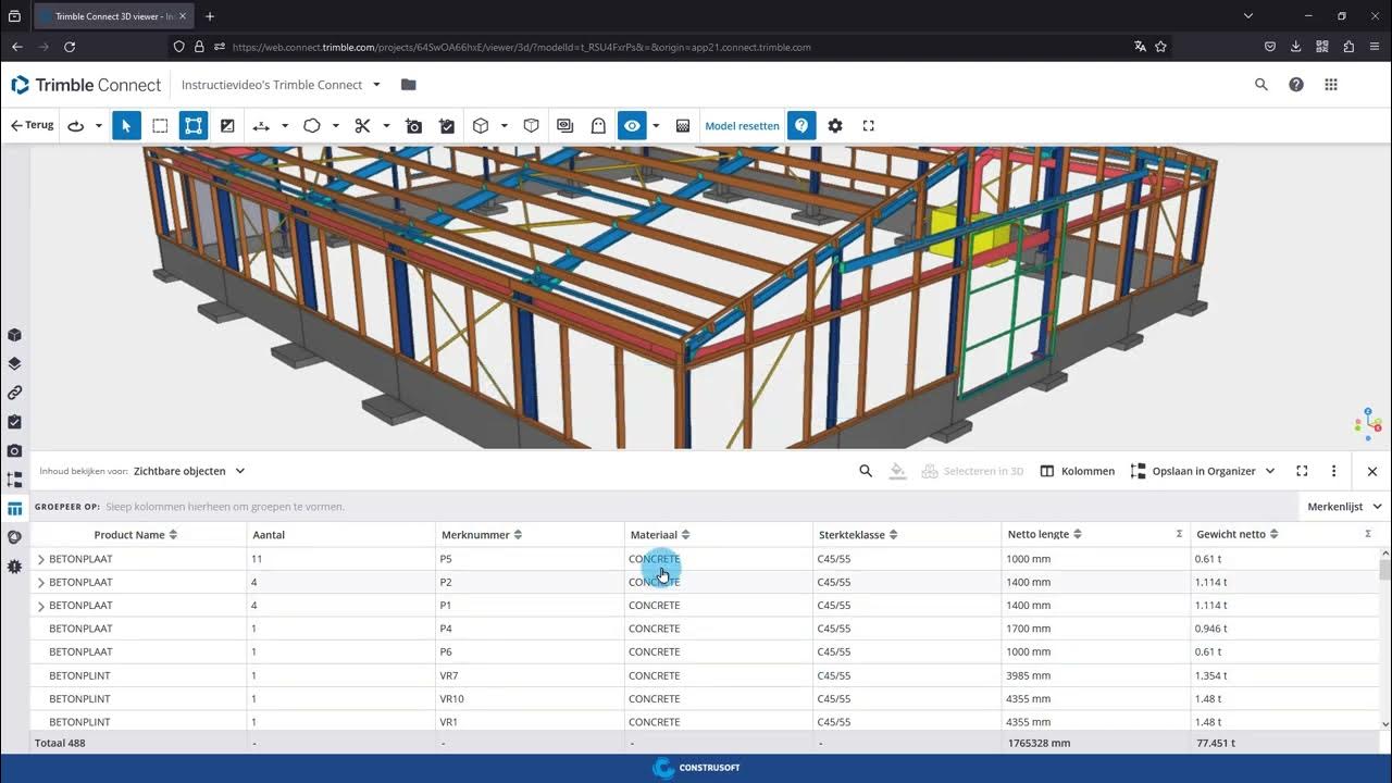 Het gebruiken van de data tabel in de 3D Viewer van Trimble Connect ...