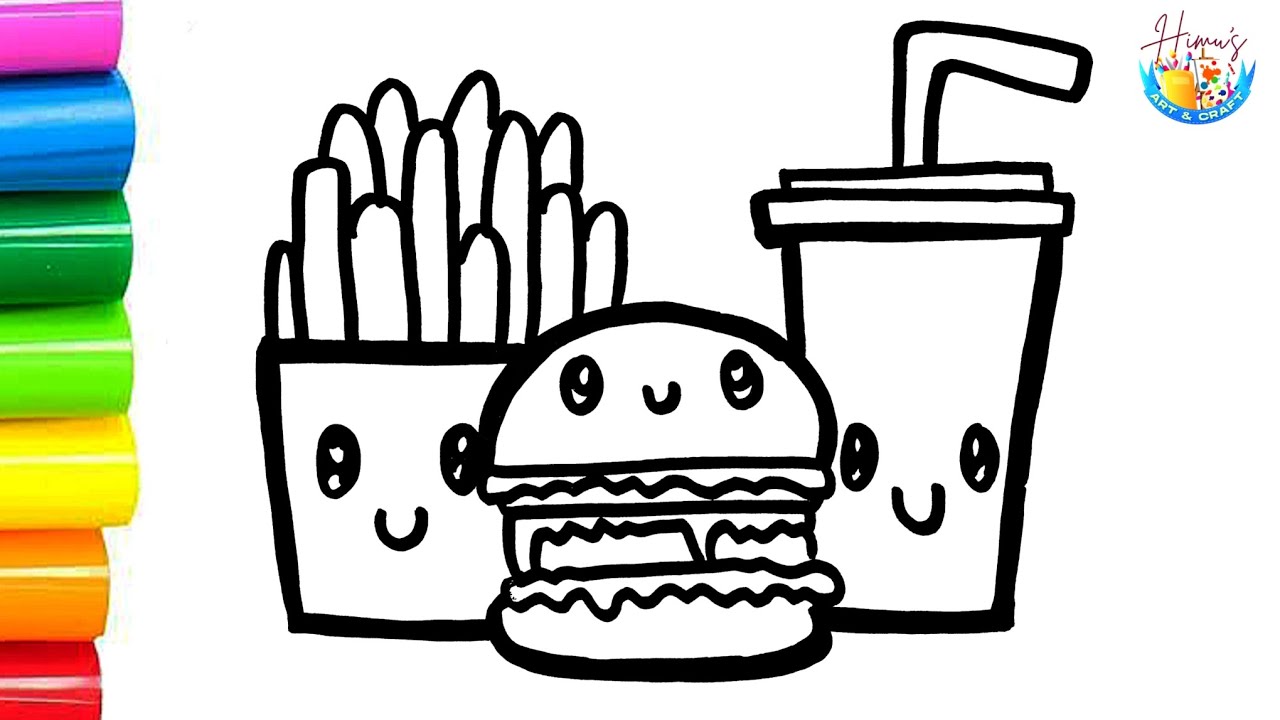 Easy Cute Fast Food Drawing for Kids | Drawing&Coloring Fast Food ...
