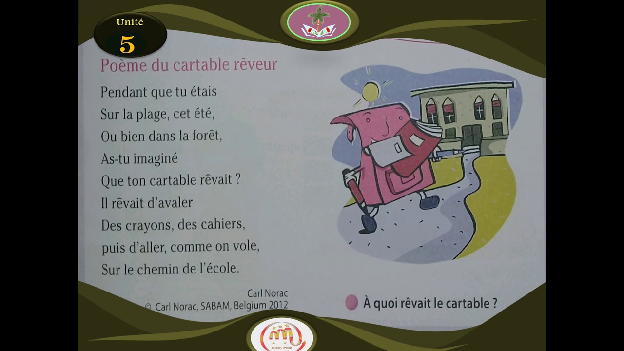poésie "le cartable rêveur" chantons le poème livre coquelicot CP U5 ...
