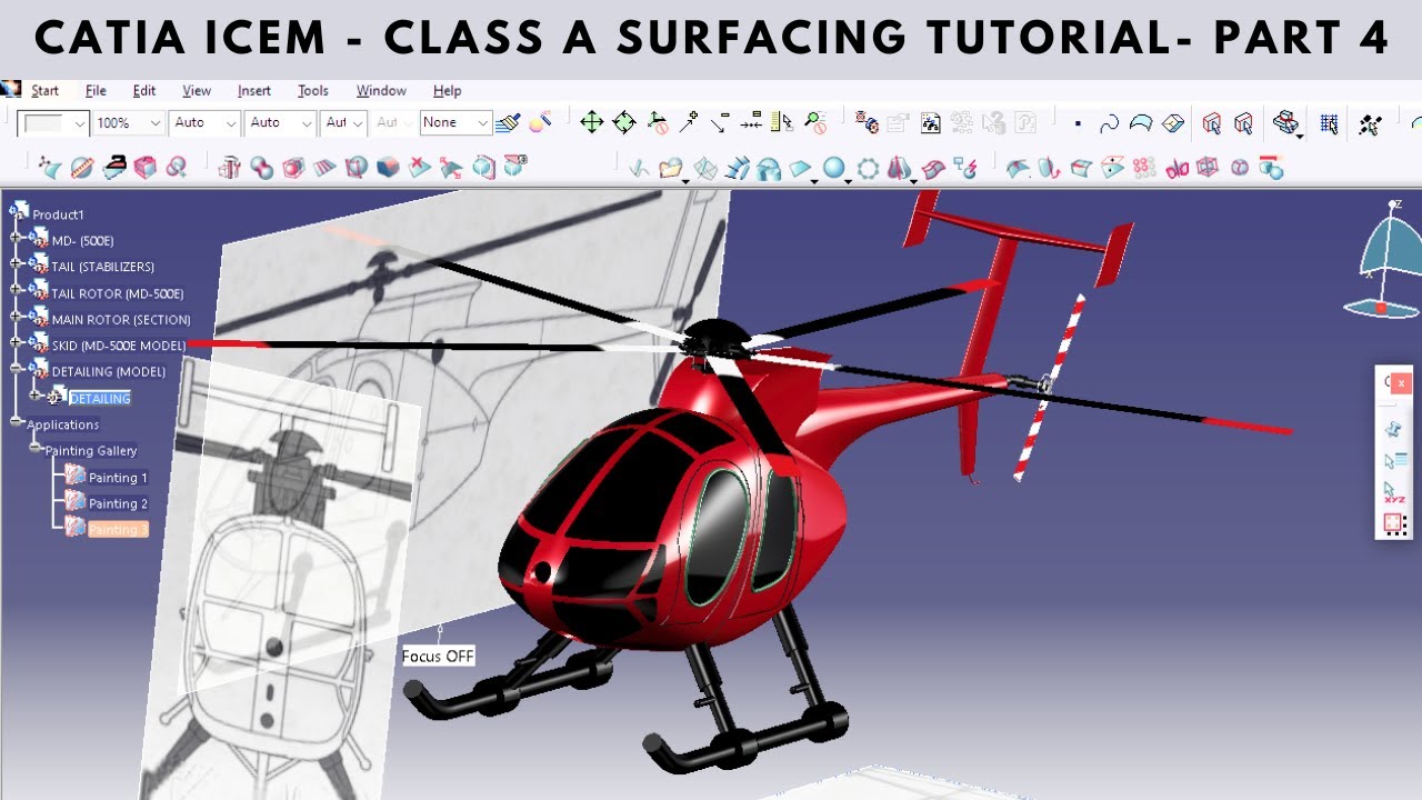 CATIA ICEM (IMAGINE & SHAPE) - CLASS A SURFACING TUTORIAL| MD-500E HELICOPTER DESIGN| PART 4 ...