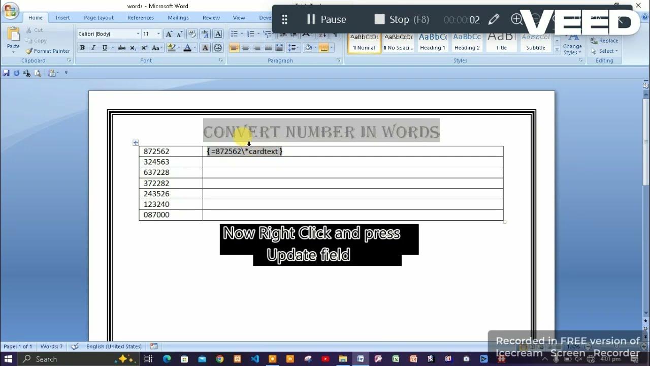 How to Convert Number into words in Ms Word 2007? - YouTube
