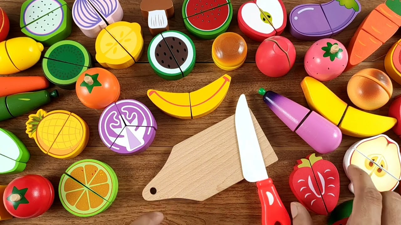 Wooden fruit / satisfying video / fruit and vegetables cutting ASMR ...