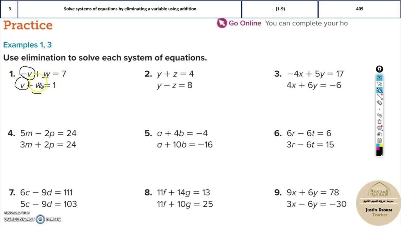 G9Adv 3 Solve systems of equations by eliminating a variable using ...