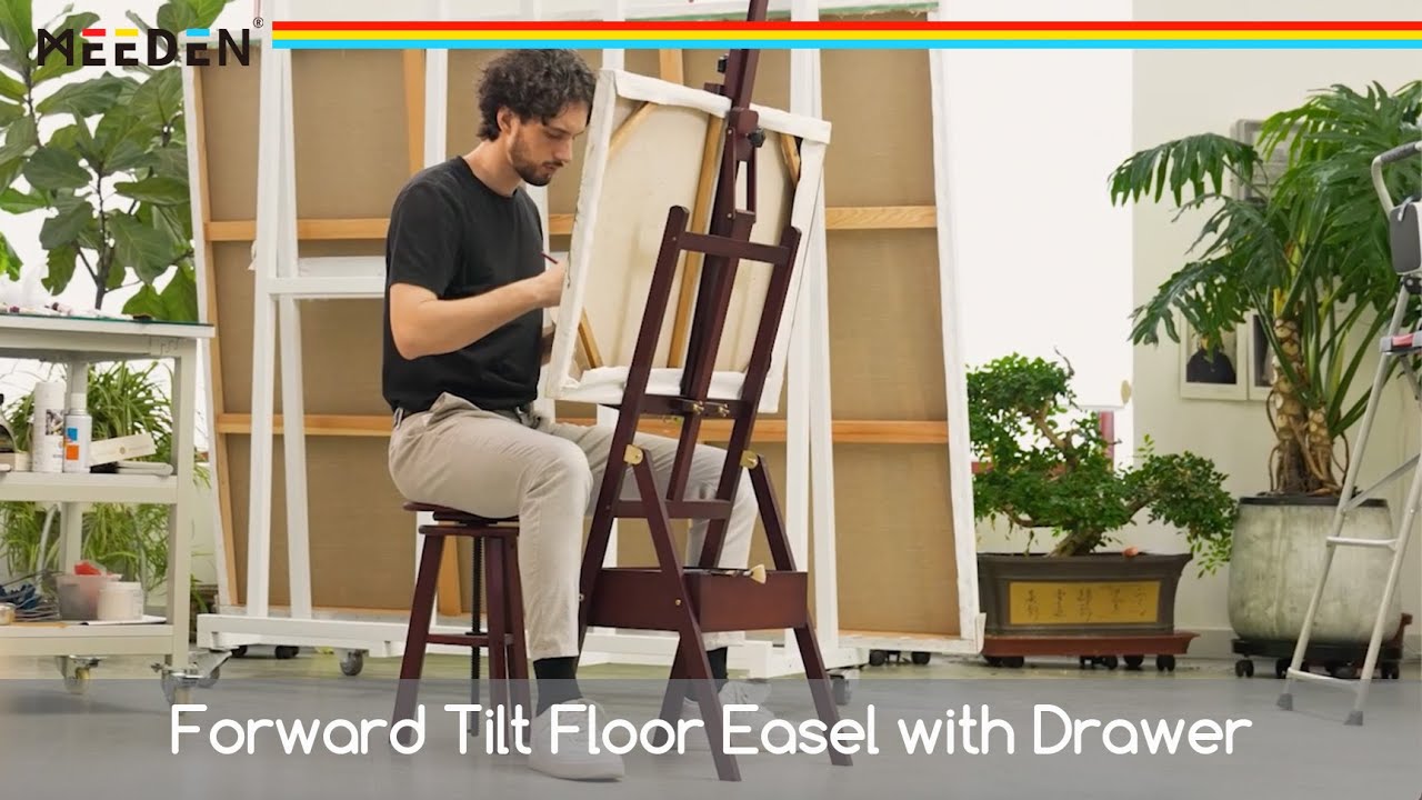 MEEDEN Forward Tilt Floor Easel, Walnut-HJ-2A - YouTube