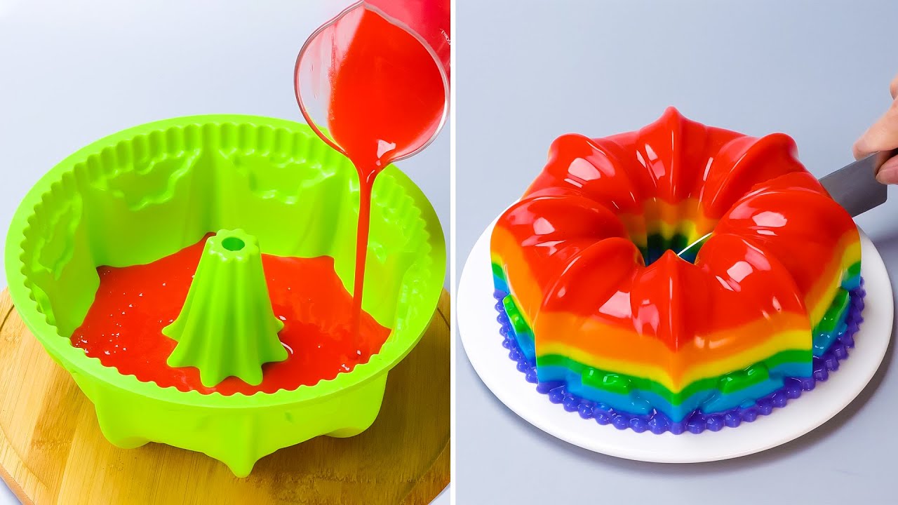 Fancy Rainbow Jelly Cake Decorating Tutorials | 케이크 장식 레시피 | 케이크 타운 ...