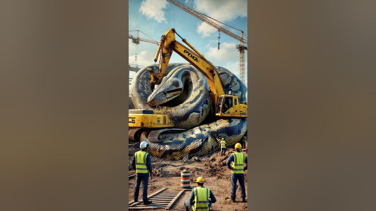 Giant python surprises me on my excavator. #youtubeshorts #shorts # ...