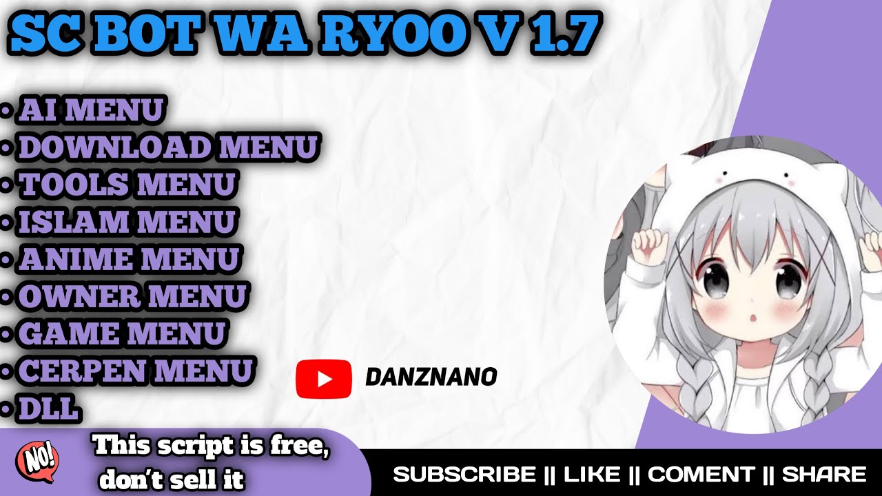SC BOT WA TERBARU || RYOO MD V 1.7 || ALL FITUR WORK || FREE APIKEY ...