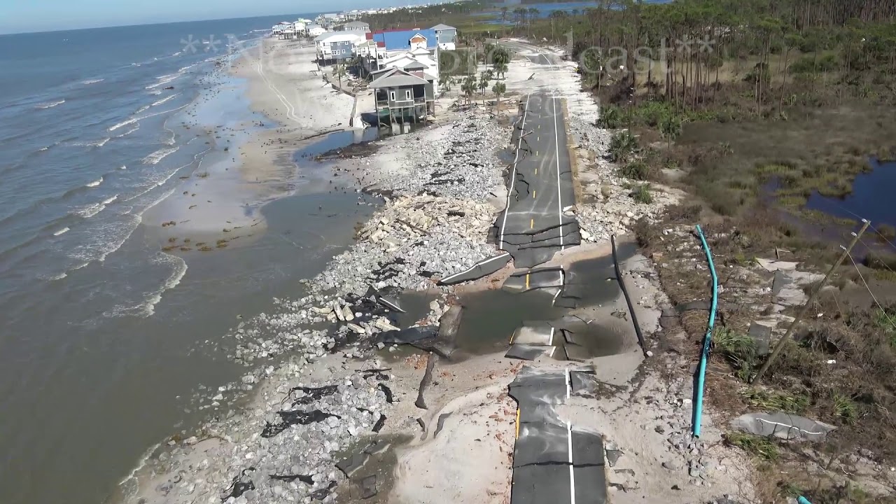 Hurricane Michael aftermath from Helicopter, roads destroyed - Cape San ...