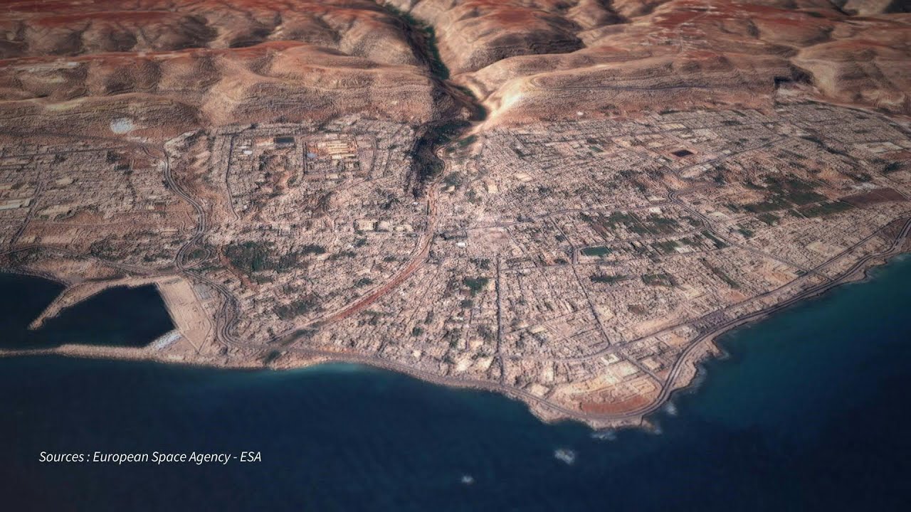 Mapa animado de Derna, en Libia, antes de las mortíferas inundaciones ...