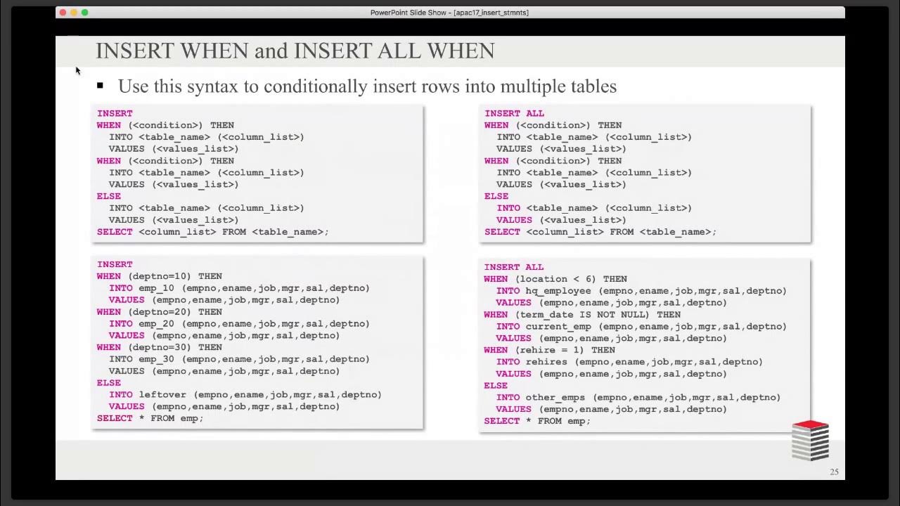 Oracle INSERT Statements for DBAs and Developers by Daniel Morgan - YouTube