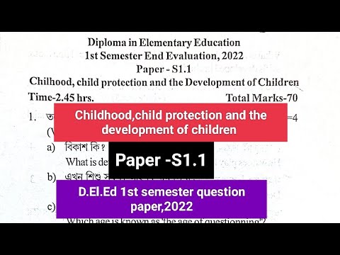 D.El.Ed. 1st semester 2022 question paper, paper S1.1 , - YouTube