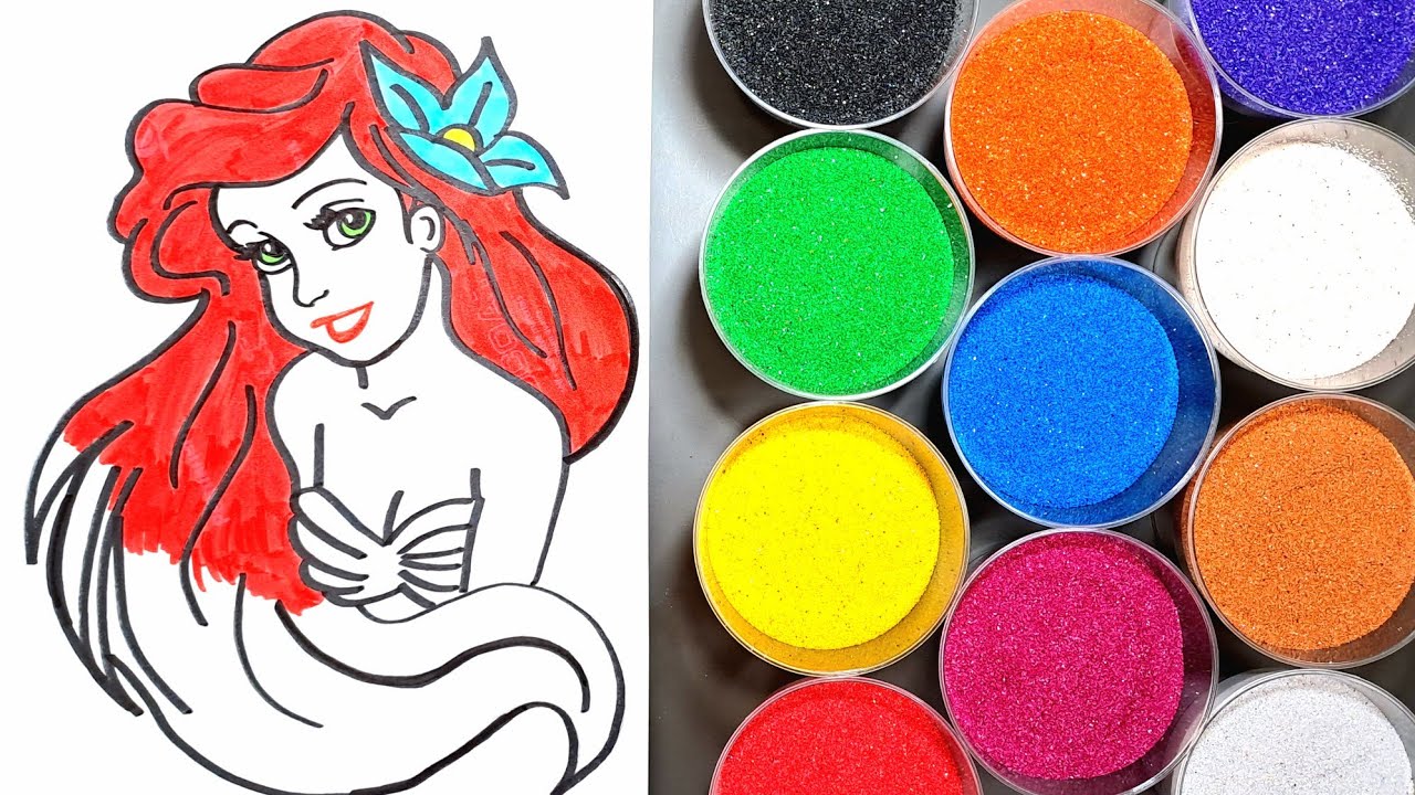 The Little Mermaid Sand Painting / Coloring Princess Ariel with colored ...