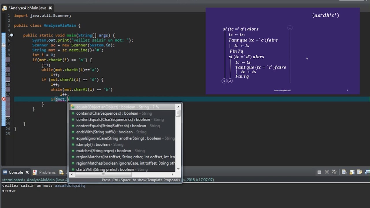 Analyse Lexical à la main en java (Langage (aadb*cc*) - YouTube