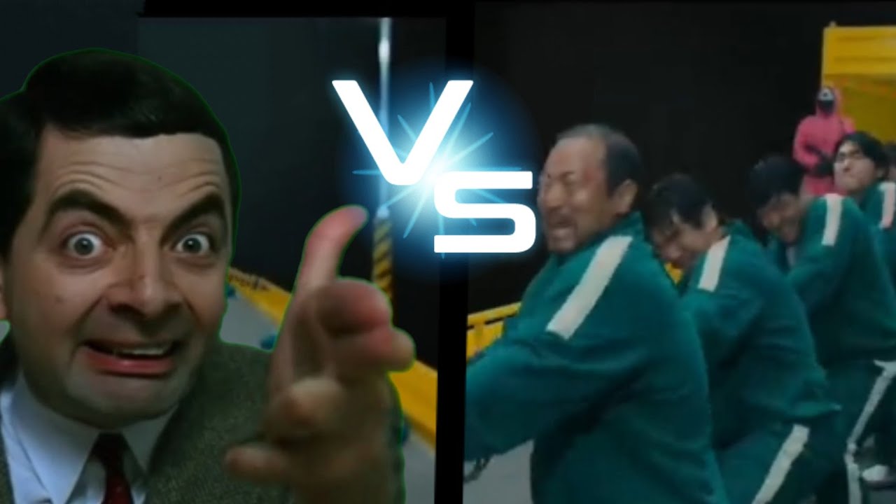 mr.bean vs 10 squid gamers in rop game - YouTube