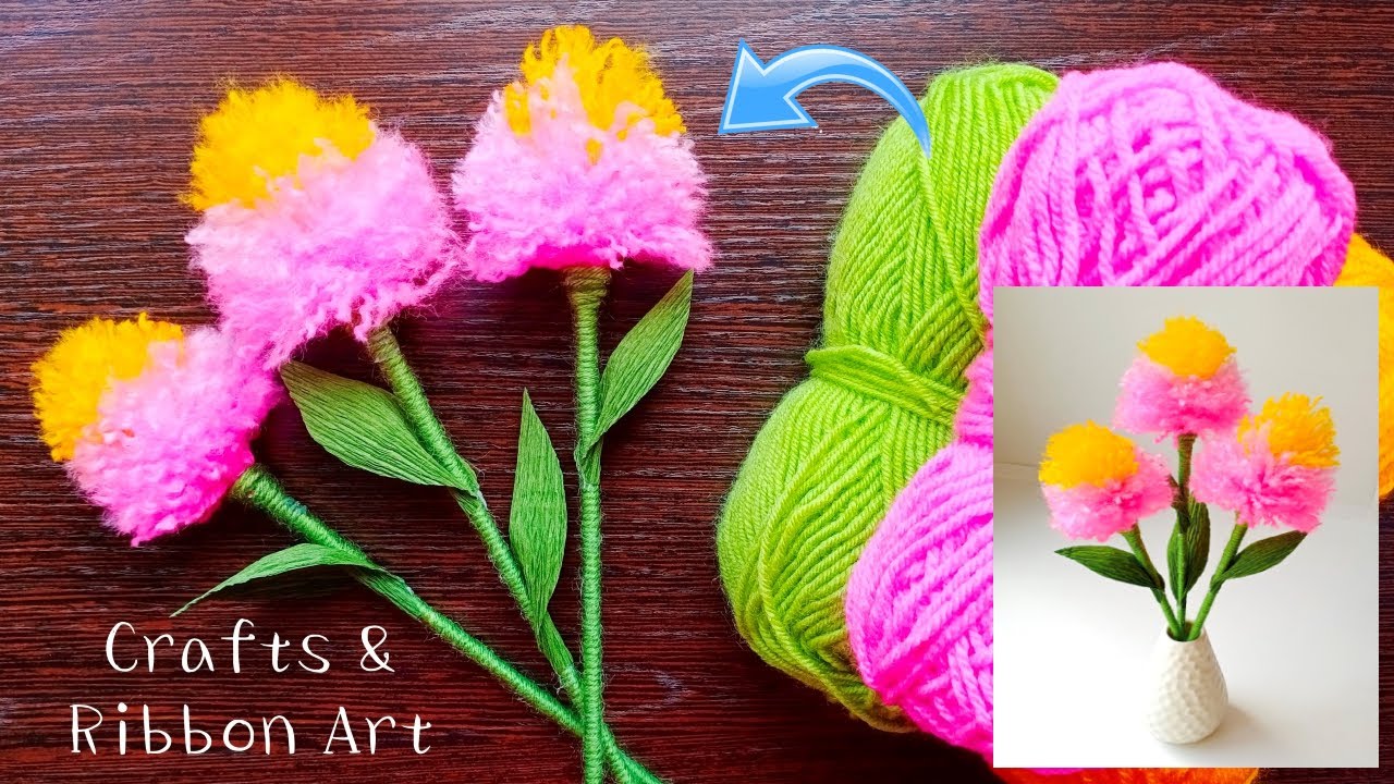 Amazing Flower Craft Ideas with Wool - DIY Home Decor - Easy Woolen ...