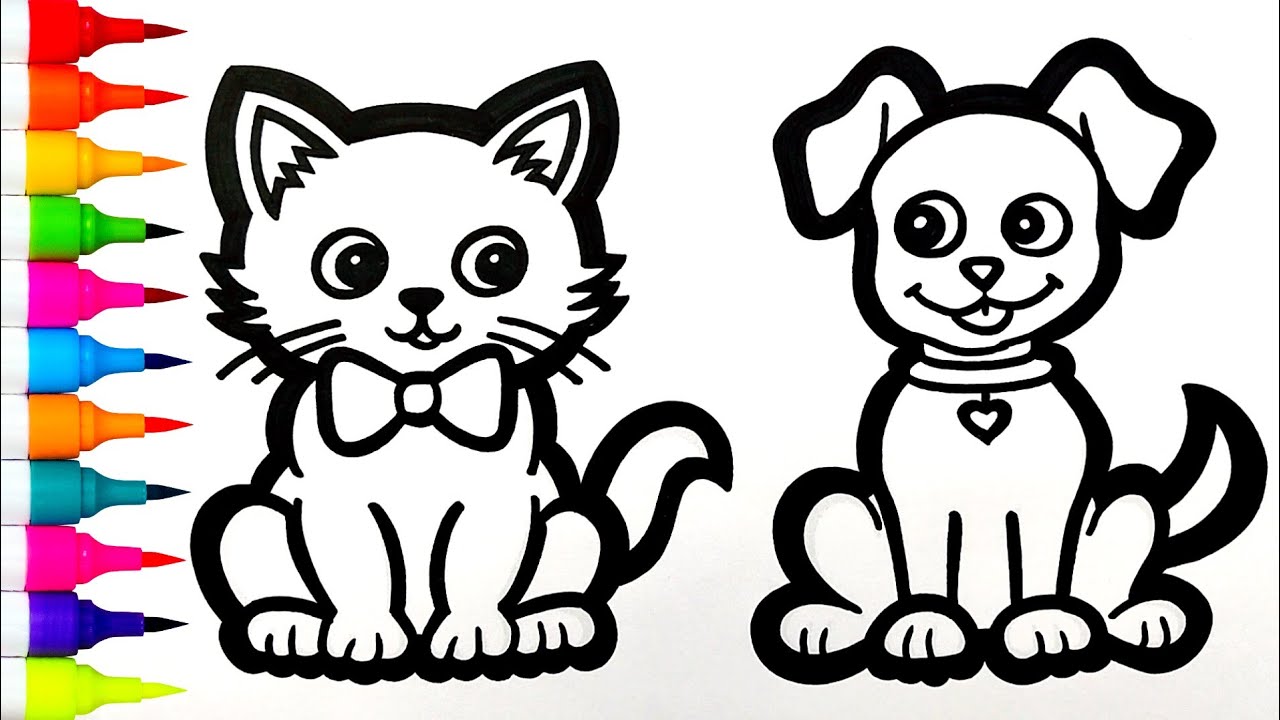 How to Draw A Cat and Dog Step by Step | Animal Drawing Tutorial | Cat ...