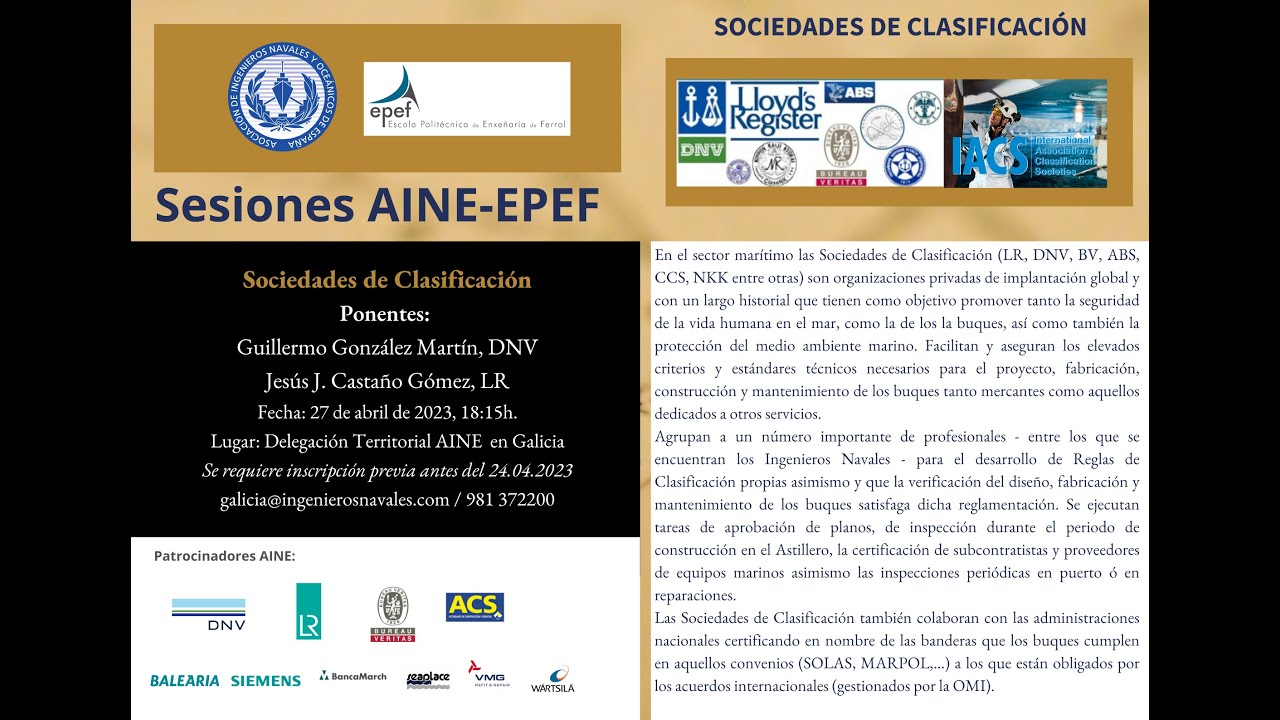 Sesiones AINE-EPEF: “Sociedades de Clasificación” - YouTube