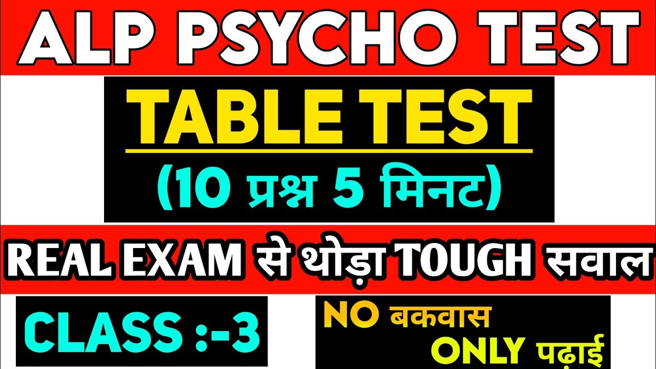 ALP PSYCHO TEST || TABLE TEST || CLASS - 3 || ROW COLUMN TEST || RRB ...
