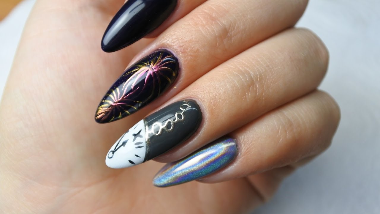 "New YEAR nails TUTORIAL :: Firework & Tick Tock NailArt - YouTube