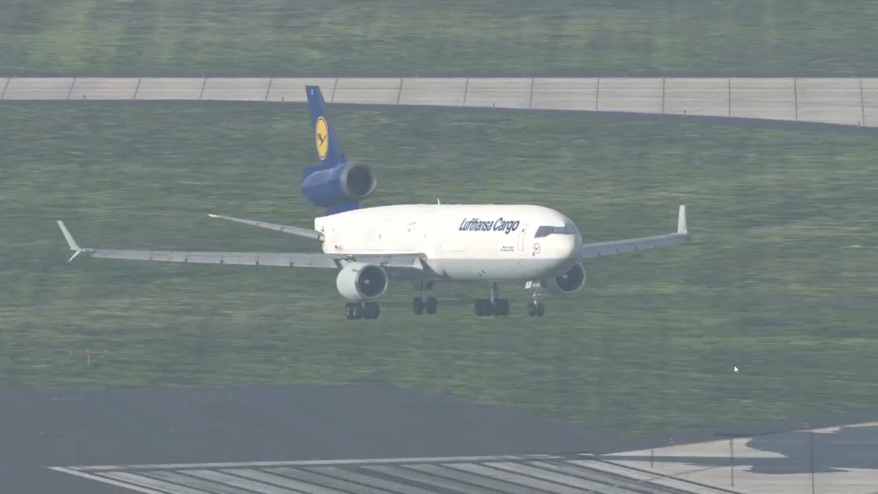 Lufthansa Cargo (GEC) MD-11 landing in Frankfurt Germany, -66fpm. - YouTube