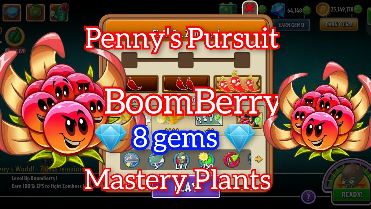 BoomBerry,Penny's Pursuit,Mastery Plants,💎 8 gems 💎, Plants vs Zombies ...