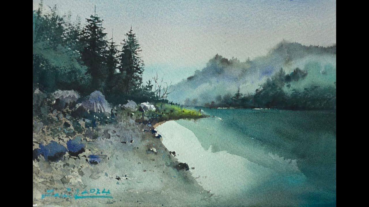 Watercolor painting tutorial - Calm Lake - YouTube