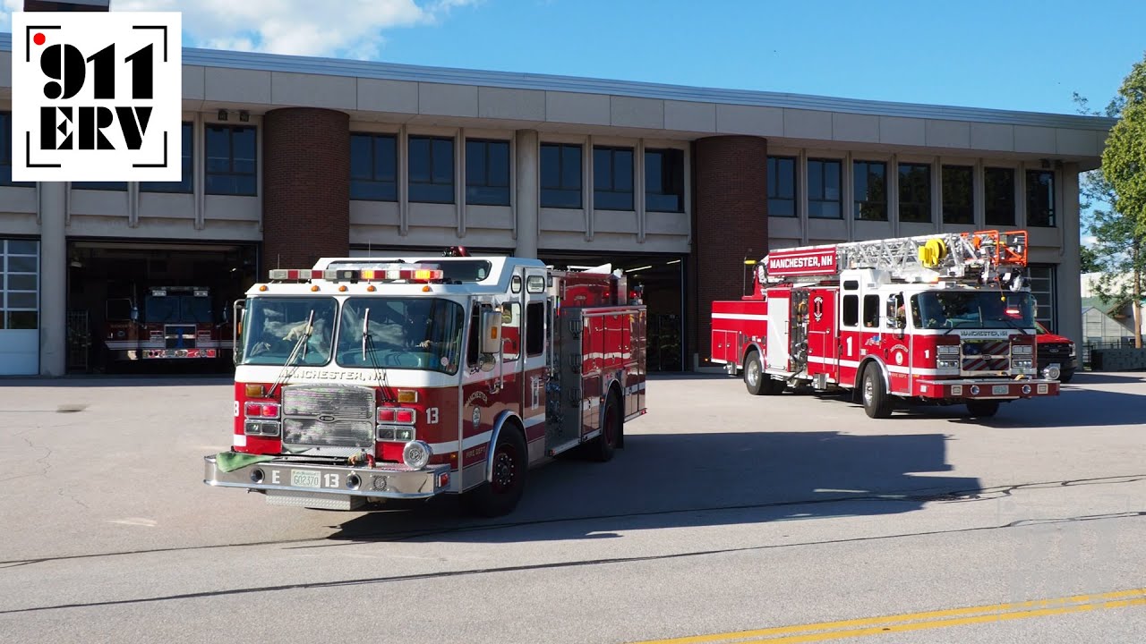 Manchester Fire Trucks Responding | Engine 13, Truck 1, Car 1 - YouTube