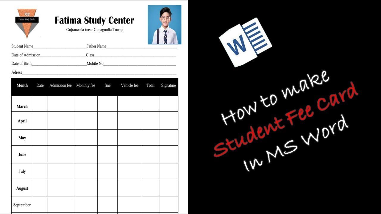 How to make Student fee card in MS Word - YouTube