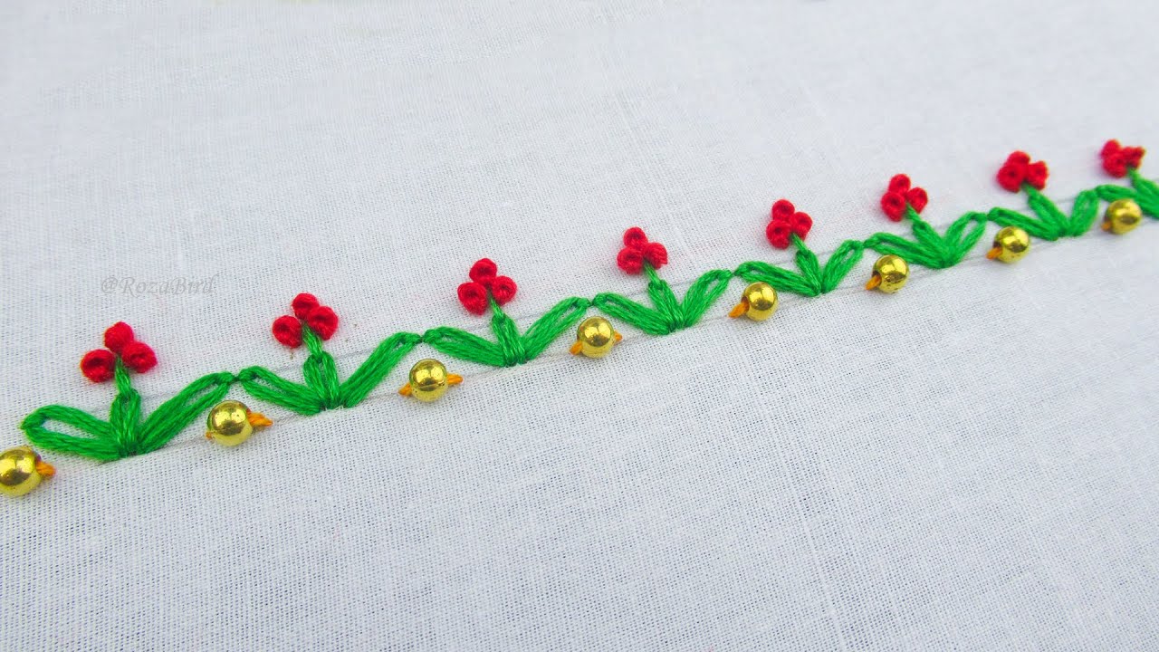 Basic Borderline Hand Embroidery Tutorial with Pearls - YouTube