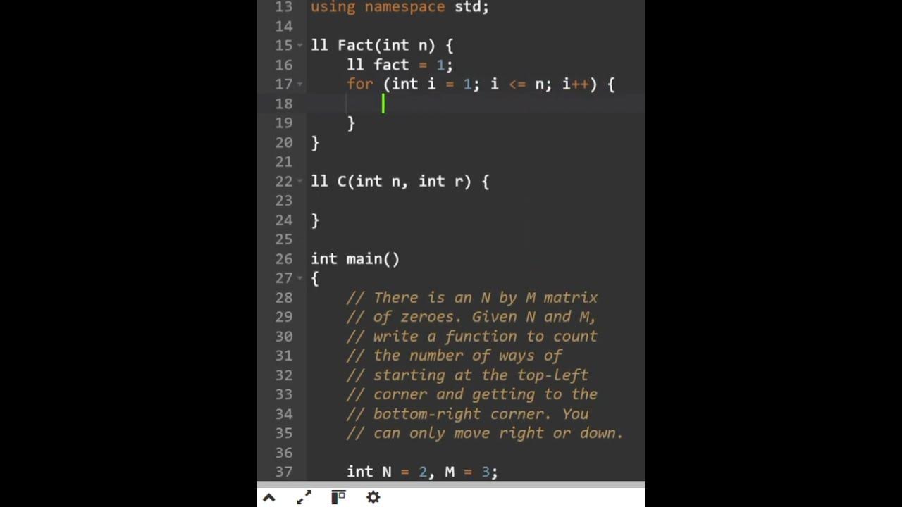 Number Of Ways From Top Left To Bottom Right Code Dailycode Dailycoding Codingchallenge Dsa