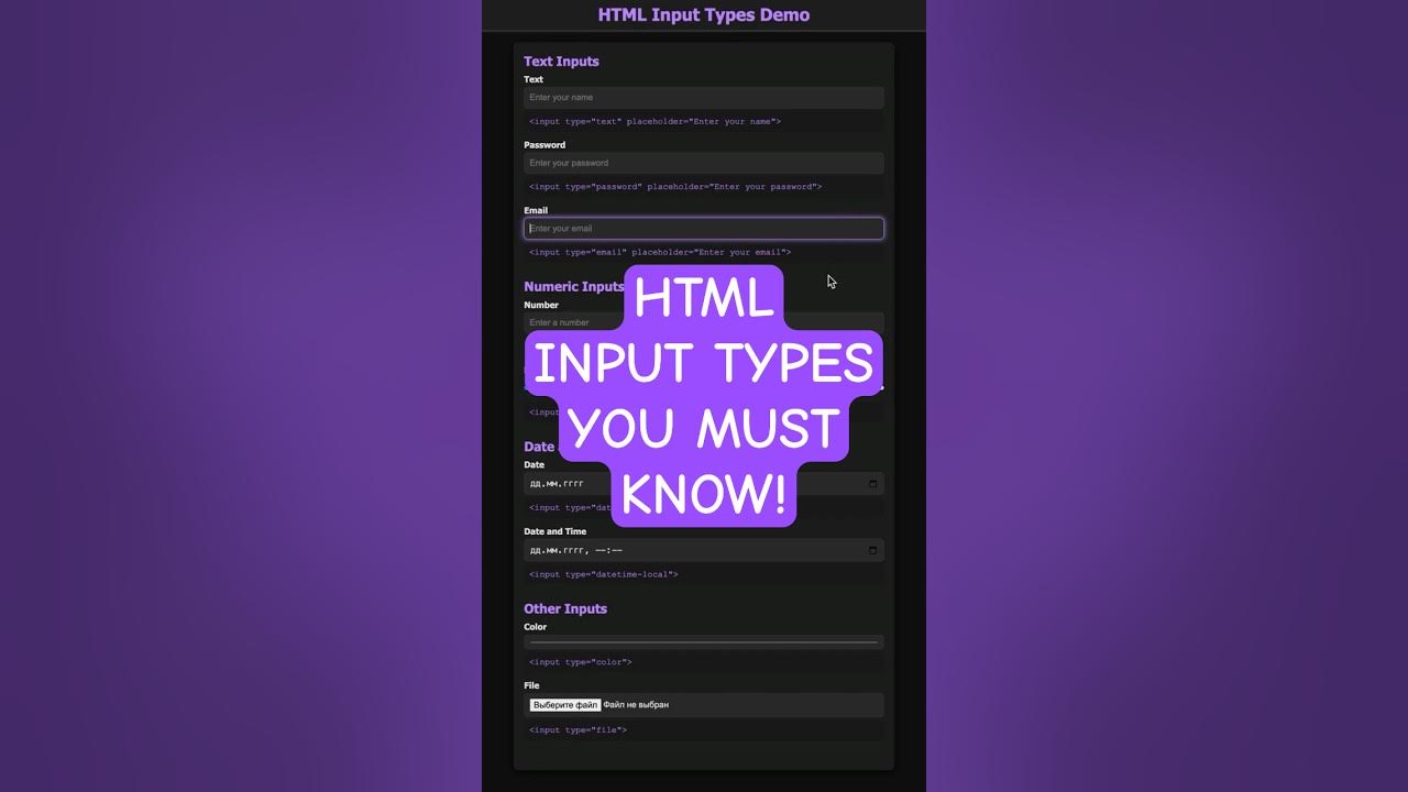 HTML Input Types You Must Know in 2025! #Shorts #html #webdevelopment #coding #webdesign # ...
