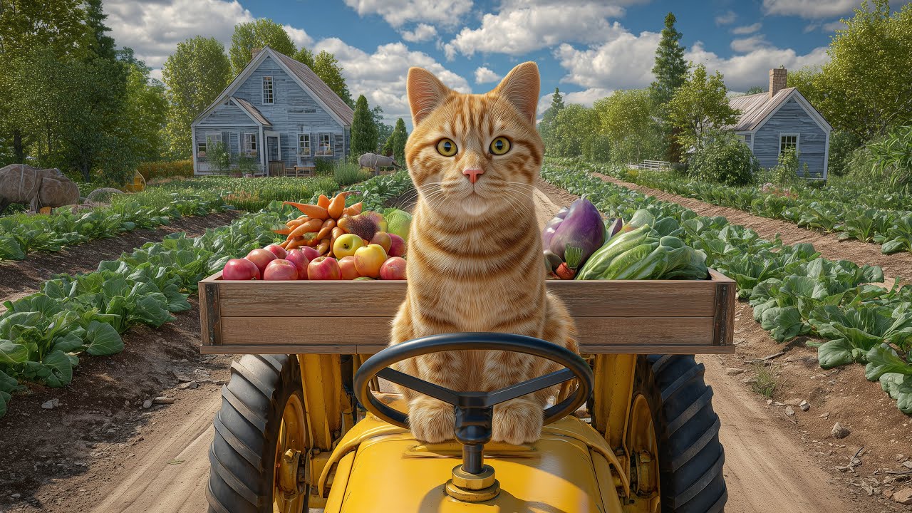 Mama Cat Drives a Tractor with Her Kittens – Heartwarming Farm ...