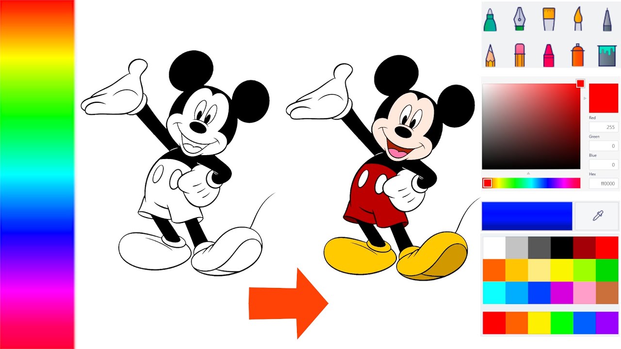 Painting Coloring Pages - Mickey Mouse on my PC with MS Paint 3D - YouTube