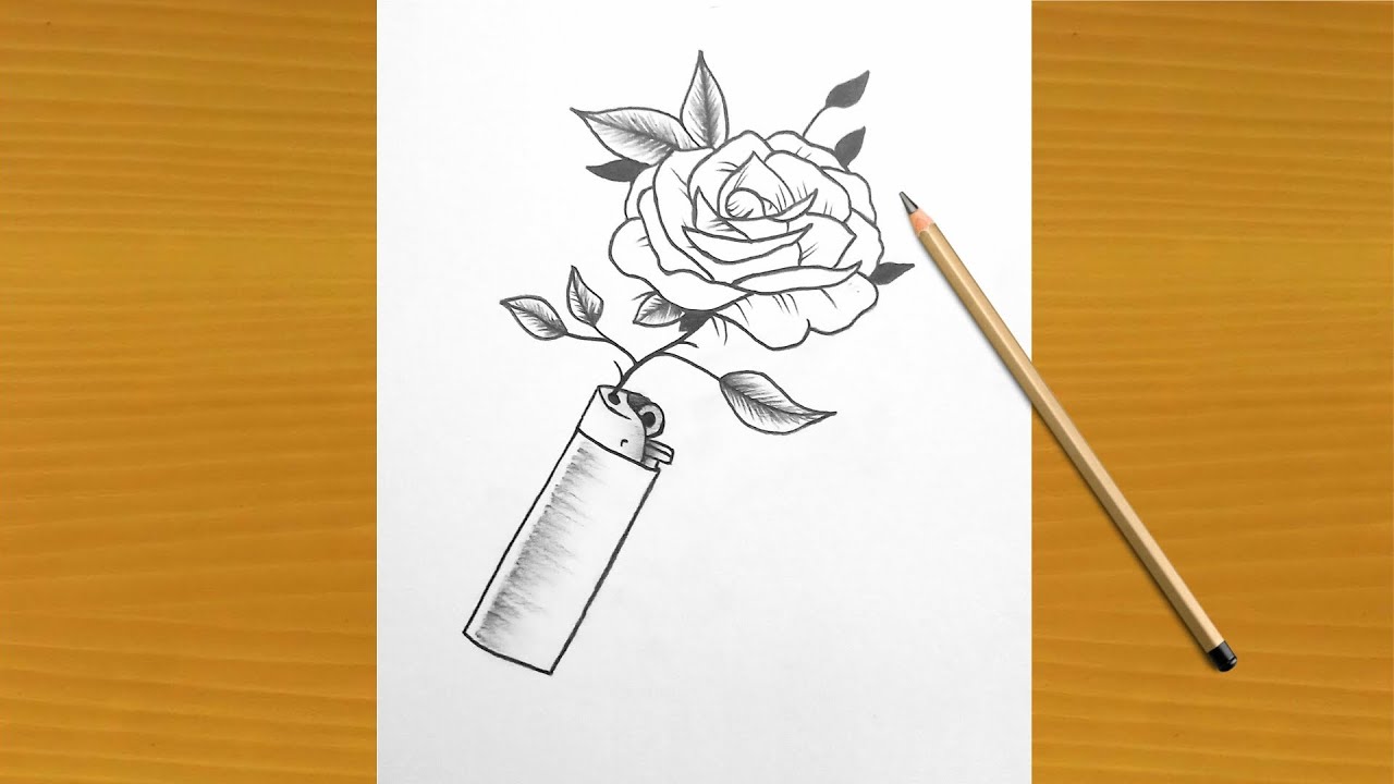 How To Draw Rose From Lighter / how to draw a flower / flower drawing ...