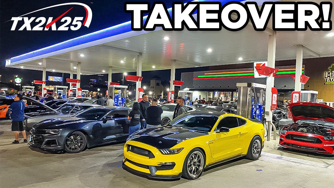 RACE CARS TAKEOVER GAS STATION AFTER TX2K25! + 800HP Shelby GT350 goes ...