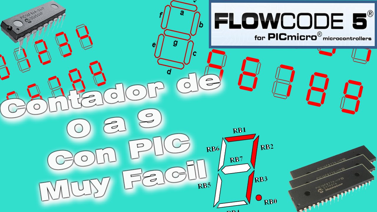 Contador de 0 a 9 con PIC Fácil | Flowcode (sin saber programar) #5 - YouTube